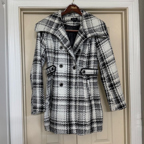 A. Byer | Jackets & Coats | A Byer Black And White Plaid Pea Coat ...